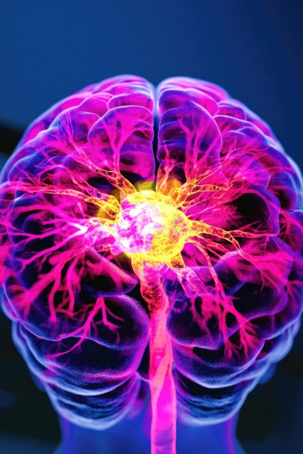 Vivid Neon Brain with Glowing Neural Connections and Radiant Synapses ...