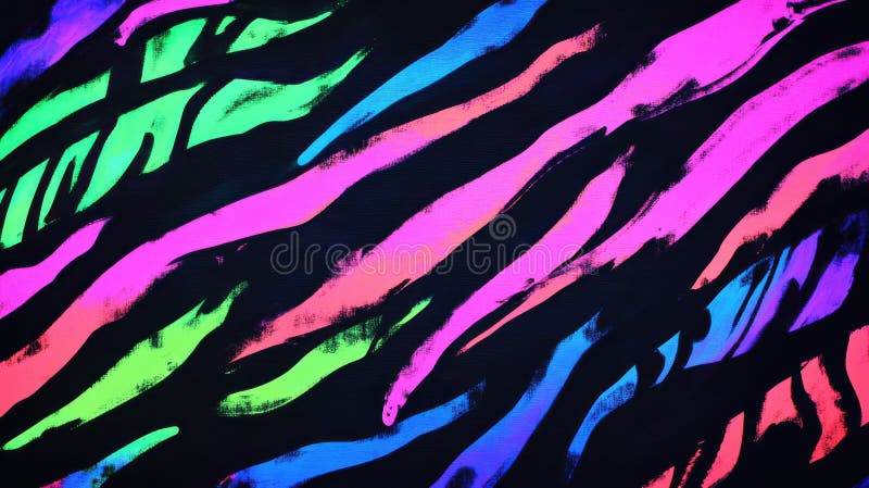Vivid Neon Brush Stroke Pattern on Black Background for Abstract Art ...