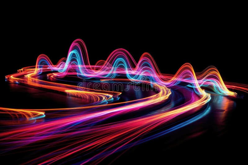 Vivid Neon Light Trails on a Black Background Stock Illustration ...