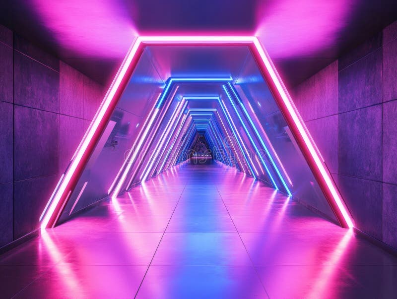 A Mesmerizing Corridor of Vibrant Neon Lights Illuminating an Angular ...