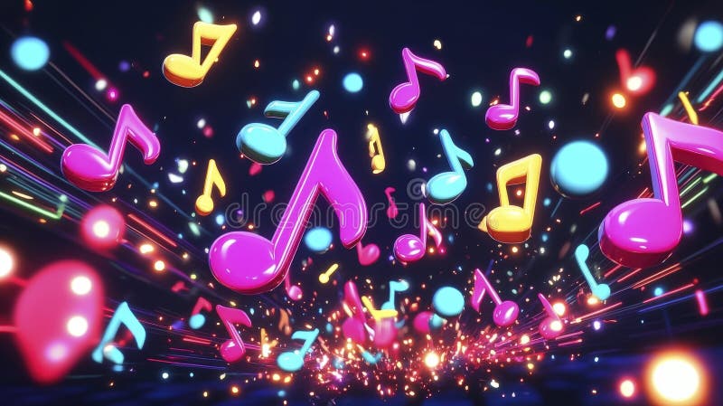 Vivid Neon Musical Notes with Explosive Light Design Stock Illustration ...