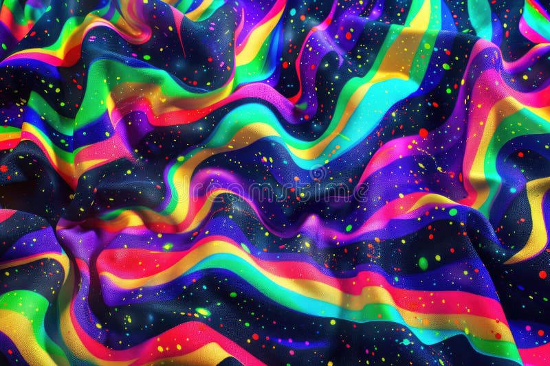 A Vivid, Neon-splashed Fabric Ripples in Rainbow Waves Stock Photo ...