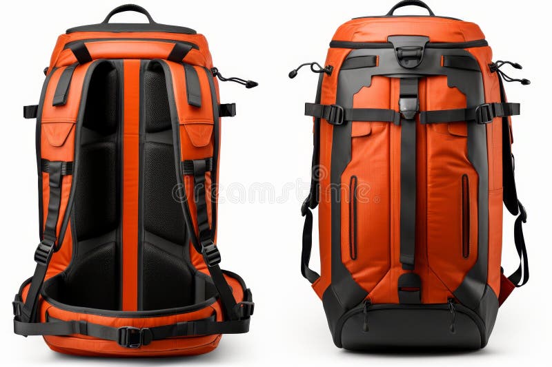 Vivid Orange Backpack Isolated on White, Showcasing Various Angles for ...