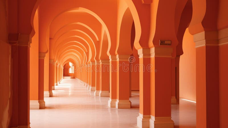 Vivid Orange Building Featuring an Array of Elegant Arches, AI ...