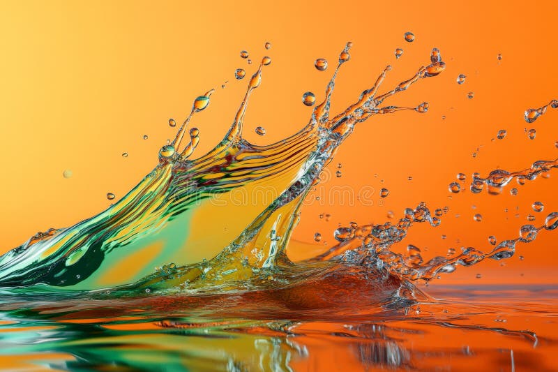 A Vivid Orange and Green Oil Liquid Splash with Sharp Lines and ...