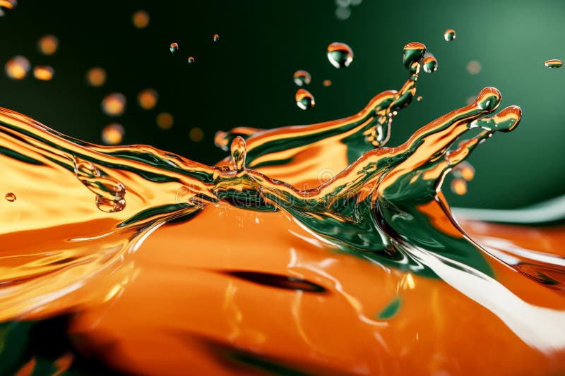 A Vivid Orange and Green Oil Liquid Splash with Sharp Lines and ...