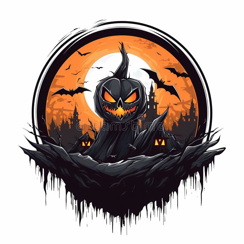 A Vivid Orange Halloween Pumpkin with Exaggerated Features of an Evil ...