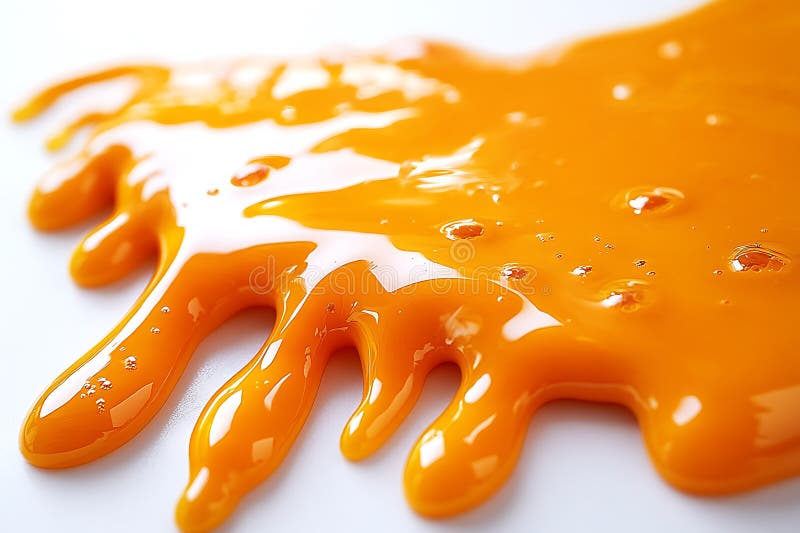 Vivid Orange Liquid Splash Spreading on White Surface, Glossy Texture ...