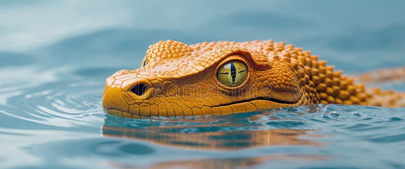 Vivid Orange Reptile Head Emerges from Tranquil Blue Water Stock Photo ...
