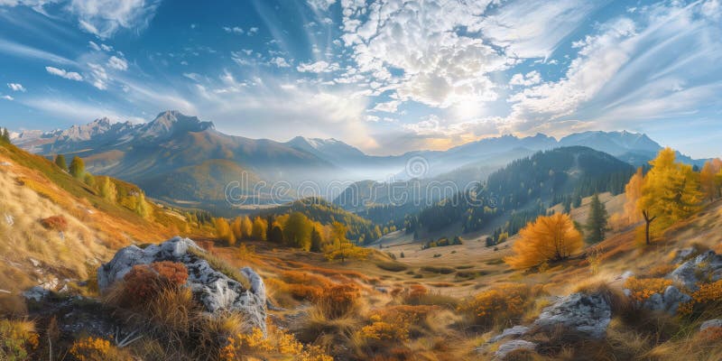 Vivid Panoramic Autumn Mountain Landscape - AI Generated Stock ...