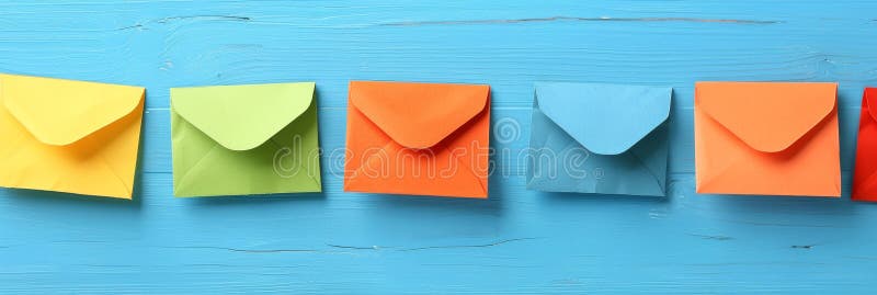Vivid Paper Envelopes Elegantly Floating on a Strikingly Vibrant Blue ...