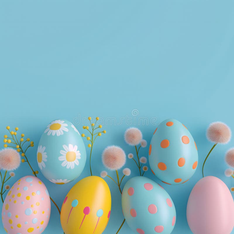 Vivid Pastel Easter Eggs with Cute Patterns with Little Spring Flowers ...