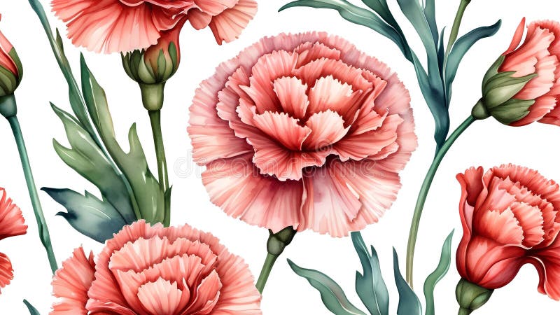 A Vivid Pattern Featuring Pink Carnation Flowers on a Light Background ...