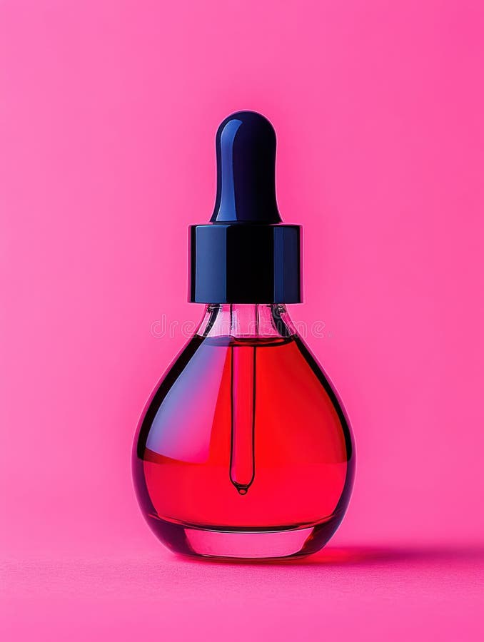 Vivid Pink Backdrop Highlights a Bottle of Red Serum with Black Dropper Stock Illustration ...