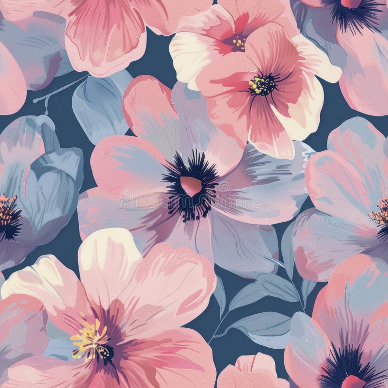 Seamless Pattern Pink Blooming Flowers Home Interior Design Stock Photos - Free & Royalty-Free ...