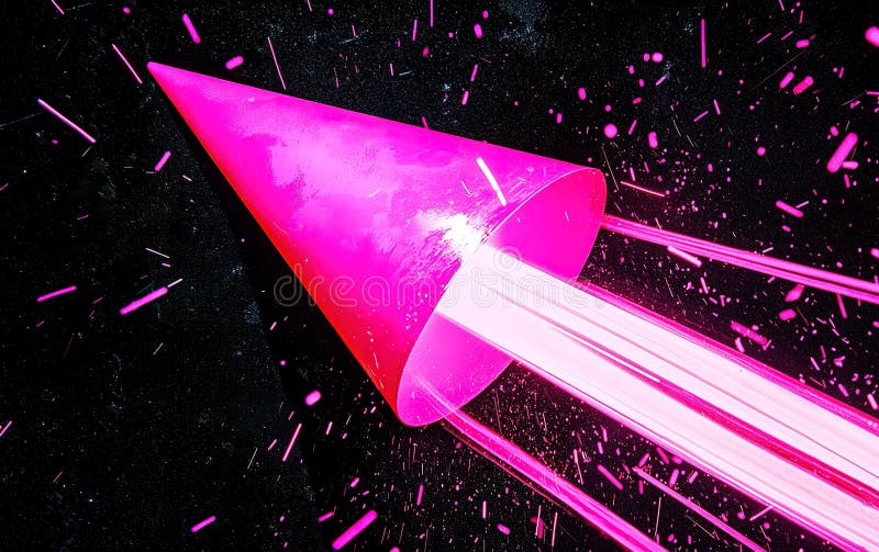 Vivid Pink Cone Emitting Bright Beams of Light in an Abstract Cosmic ...