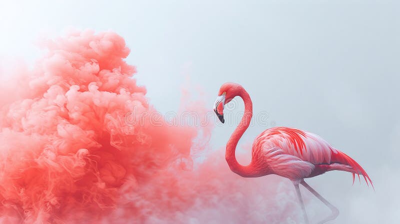 Vivid Pink Flamingo Against Cloud of Red Smoke in Misty Setting Stock ...