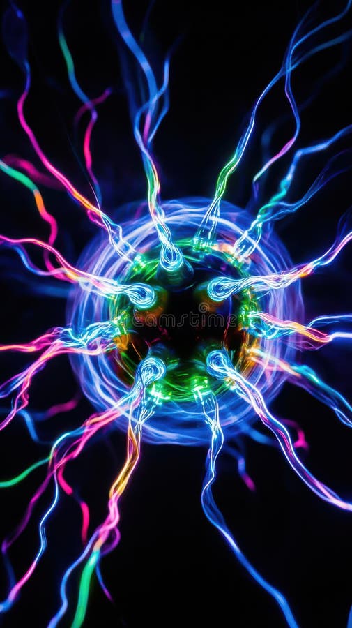 Vivid Plasma Globe with Neon Light Trails Visualizing Abstract Energy ...