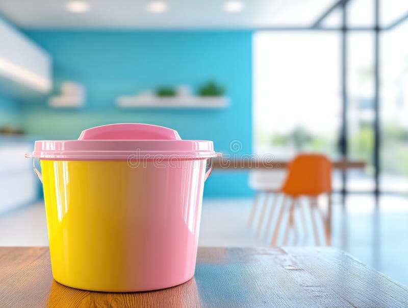 Vivid Plastic Container on Modern Kitchen Table Stock Photo - Image of ...
