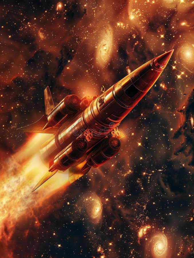 A Vivid Portrayal of a Red Rocket Ship Orbiting through the Galactic ...
