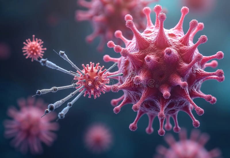 Unseen Battle: Microscopic View of a Virus and Its Predators in Vibrant ...