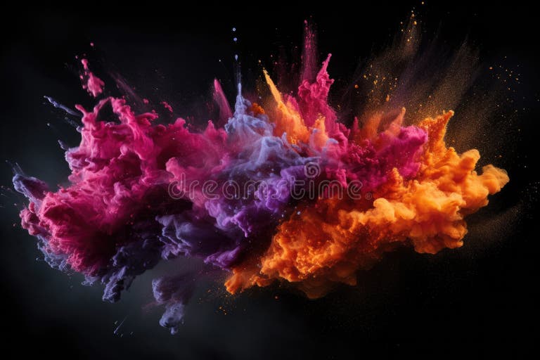 Vivid Powder Dyes Exploding in Mid-air Against a Black Backdrop Stock ...
