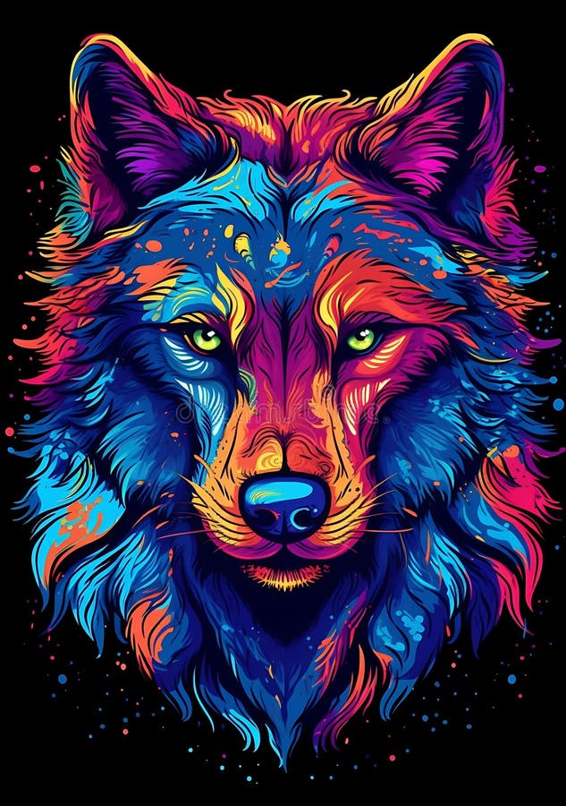 Vivid Psychedelic Wolf Illustration with Bright Colors and Intricate ...