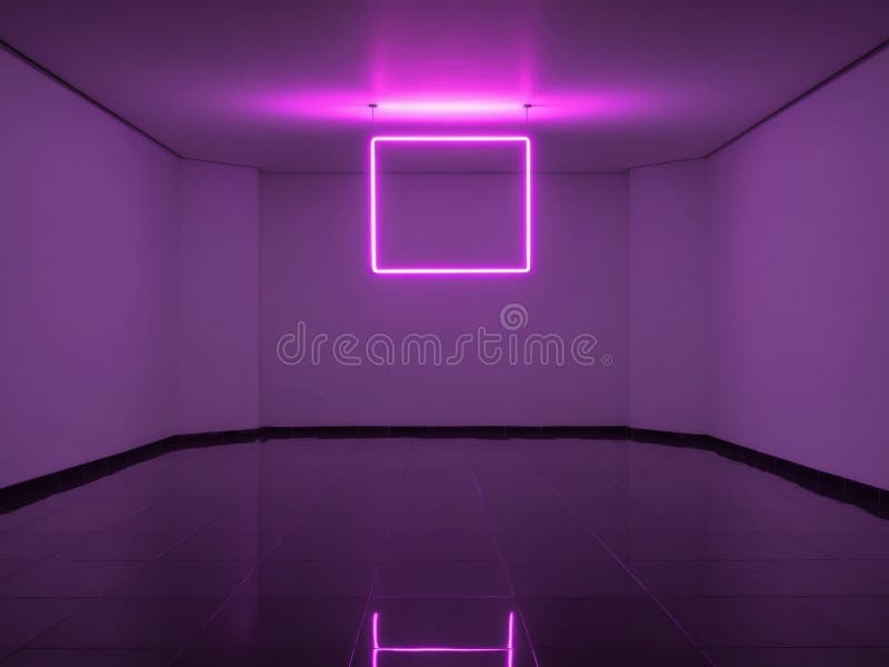Vivid Purple Neon Square is Illuminating an Empty Room with a ...