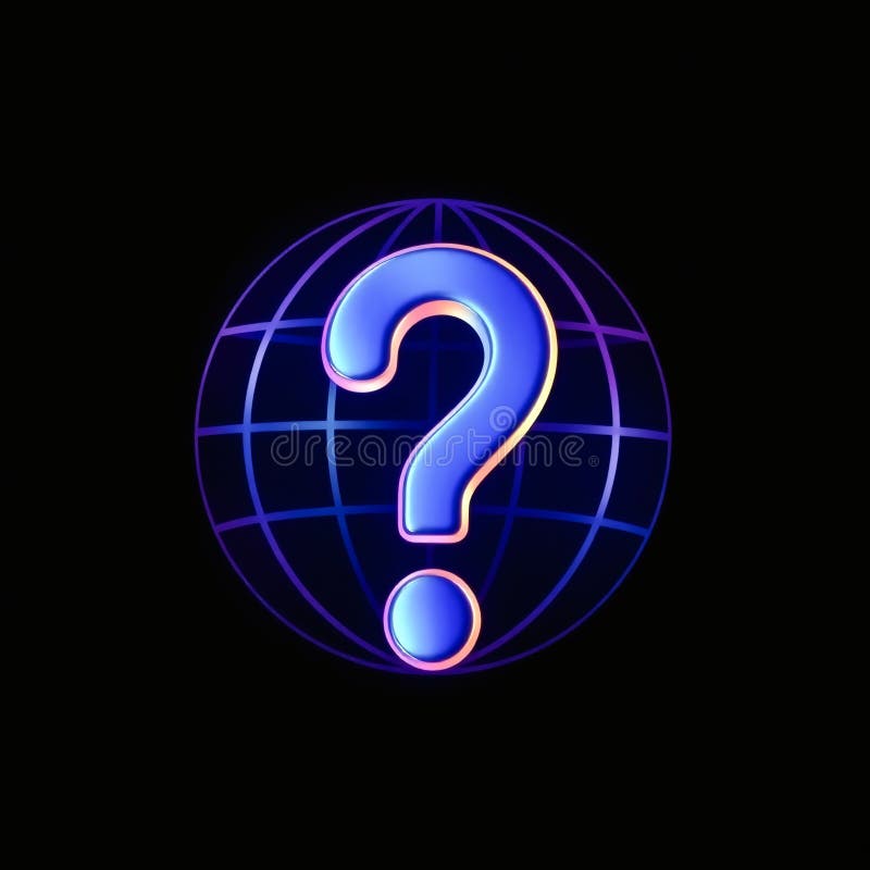 A Vivid Question Mark Floats in Front of a Globe, Illuminated with Neon ...