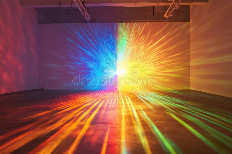 Vivid Rainbow-colored Light Rays Radiating from Central Point on Dark ...