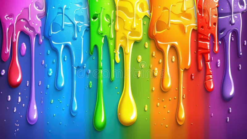 Vivid Rainbow Colors Dripping Down the Background in a Dynamic Display of Paint Running ...