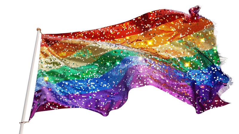 A Vivid Rainbow Flag with Glitter and Pole for LGBT on a Transparent ...