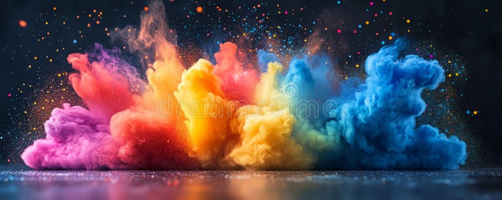 Vivid Rainbow Smoke Clouds Exploding with Colorful Glitter Particles on ...