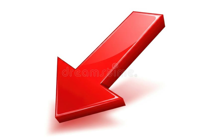 Bold Red Arrow Points Downward Showing Decline Loss Decrease Trend ...