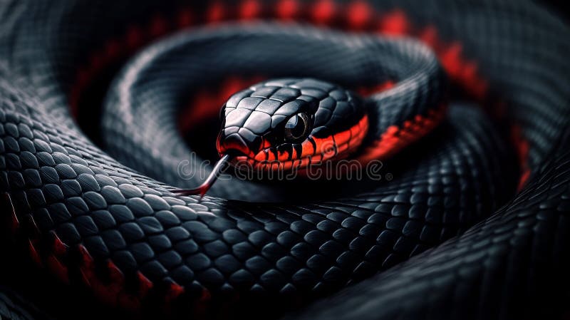 On a Vivid Red Background, a Snake with Red and Black Markings is ...
