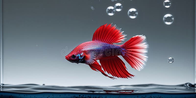Vivid Red Betta Fish Swimming Gracefully in Dark Aquarium Waters Stock ...