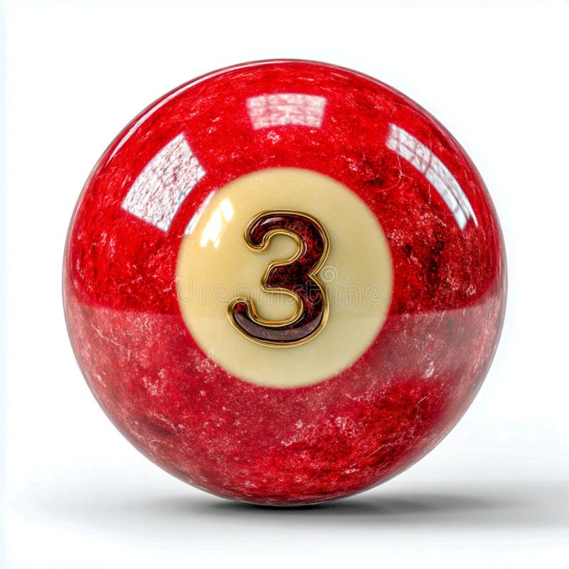 A Red Billiard Ball with the Number Three on a White Surface Stock ...