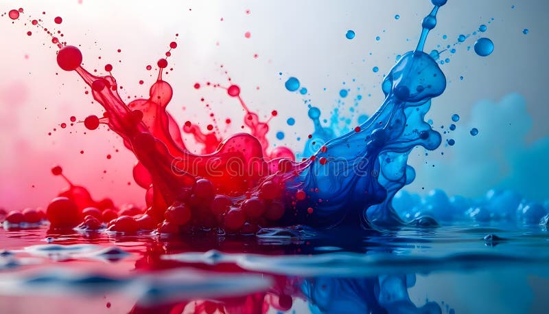 Vivid Red and Blue Liquids Collide in a Dynamic Splash, Creating a ...