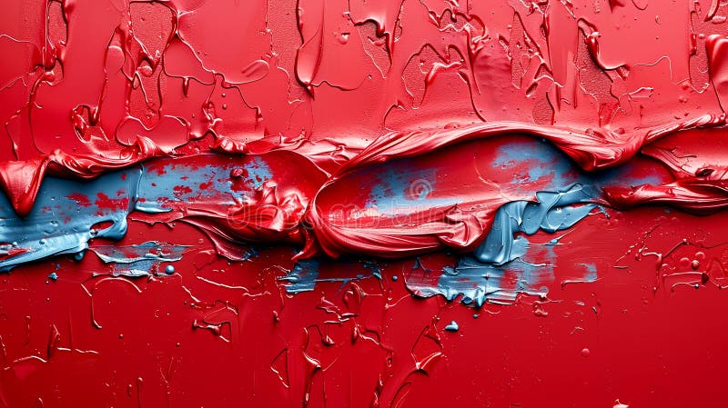 Vivid Red and Blue Paint Merging on Canvas, Creating an Abstract ...