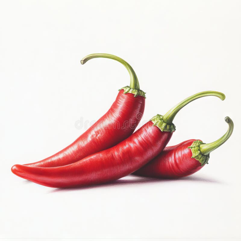 Vivid Red Chili Peppers Drawing with Fine Texture Stock Image - Image ...