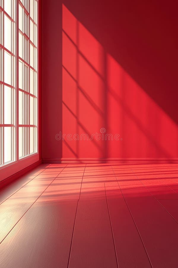 Vivid Red Corridor with Dramatic Lighting and Modern Architectural ...