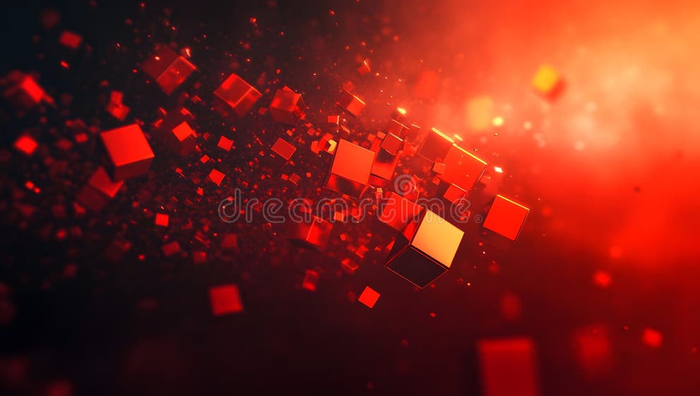 Vivid Red Cubes Float in Dynamic Motion, Creating a Mesmerizing ...