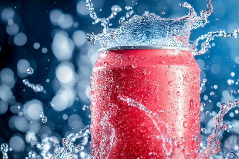 A Vivid Red Energy Drink Can Resting on a Reflective Surface, with ...