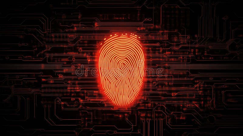 Digital Fingerprint Glowing Against a Backdrop of Complex Circuit ...