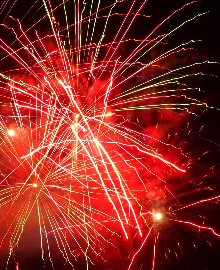 Vivid Red Fireworks Display Against the Night Sky. Stock Photo - Image ...