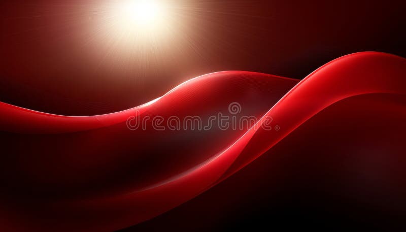 Vivid Red Flow Abstract Digital Art with Light Rays, Curved Lines ...