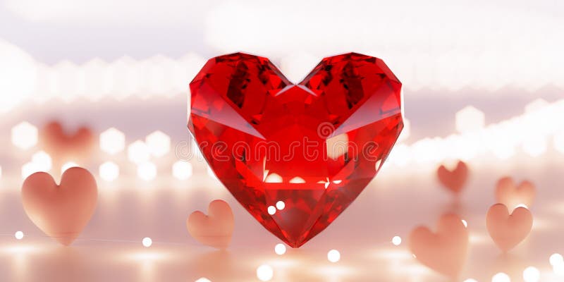 Vivid Red, Heart-shaped Jewels, 3d Rendering Stock Illustration ...