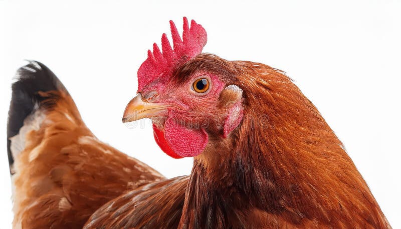 Adult Red Hen Amidst Poultry Farm Scene, Vibrant Feathers Glowing in a ...