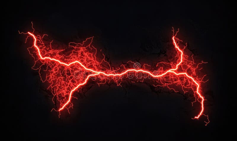 Vivid Red Lightning Bolt on a Black Background, Representing Energy and ...
