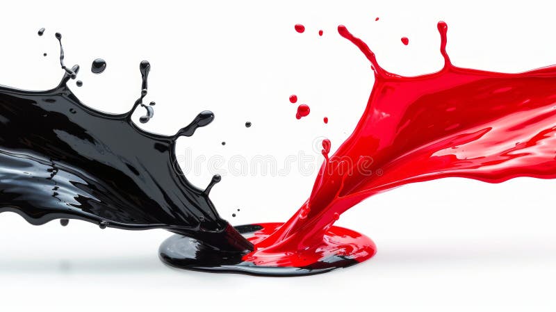 A Vivid Red Liquid Collides with a Deep Black Liquid, Creating a ...